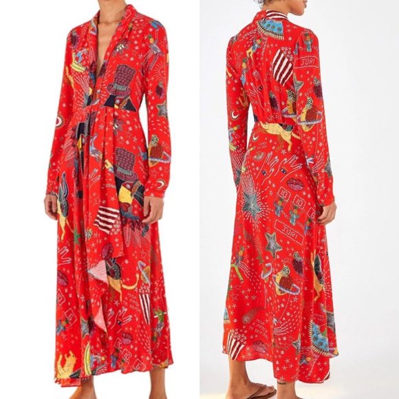 FARM Rio | Dresses | Farm Rio Carnival Long Sleeve Maxi Dress Red Size ...